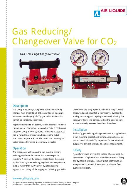 Gas Reducing/ Changeover Valve for CO2 - Air Liquide UK