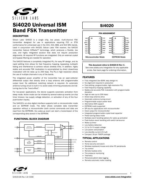 Si4020 Universal ISM Band FSK Transmitter