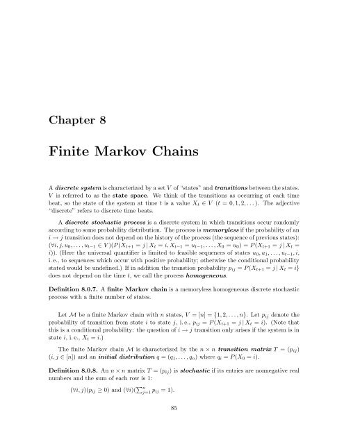 Finite Markov Chains Department Of Computer Science