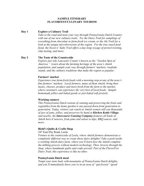 SAMPLE ITINERARY FLAVORFEST/CULINARY TOURISM Day 1 ...