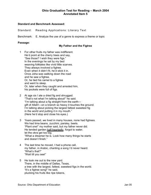 Ohio Graduation Test for Reading â March 2004 Annotated Item 5