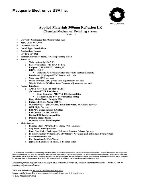 Applied Materials 300mm Reflexion LK - Macquarie