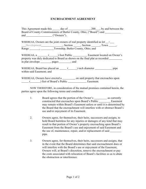 ENCROACHMENT AGREEMENT This Agreement made this