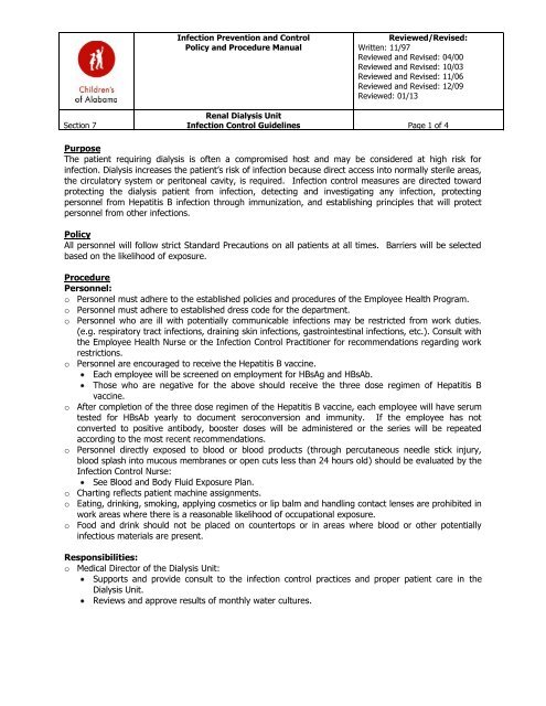 Infection Control Policy and Procedure Manual