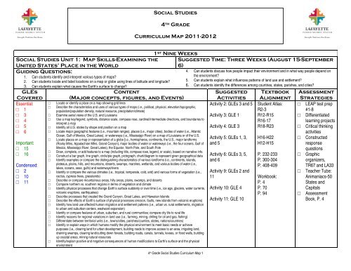 4th Grade Social Studies Curriculum Map 2011-12