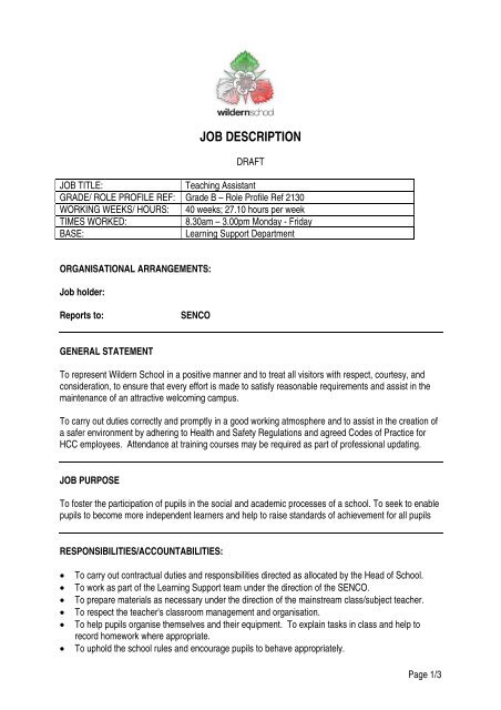 job description - Wildern School