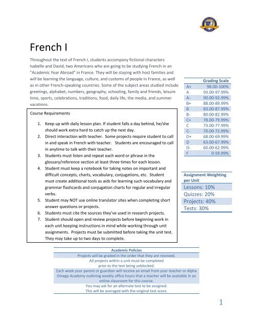 French I - Alpha Omega Academy