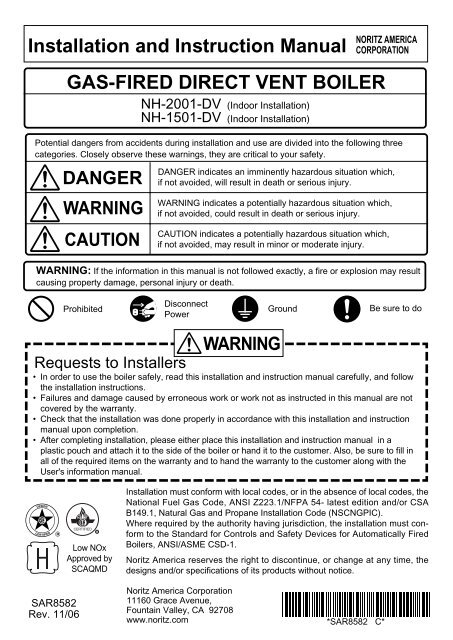 GAS-FIRED DIRECT VENT BOILER Installation and Instruction ...