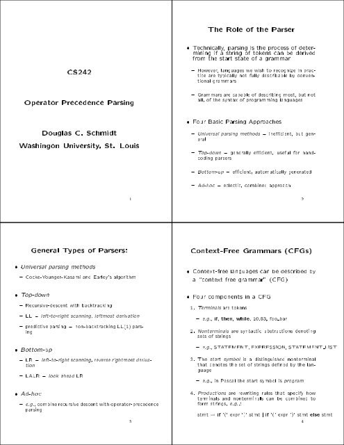 Cs242 Operator Precedence Parsing Douglas C Schmidt