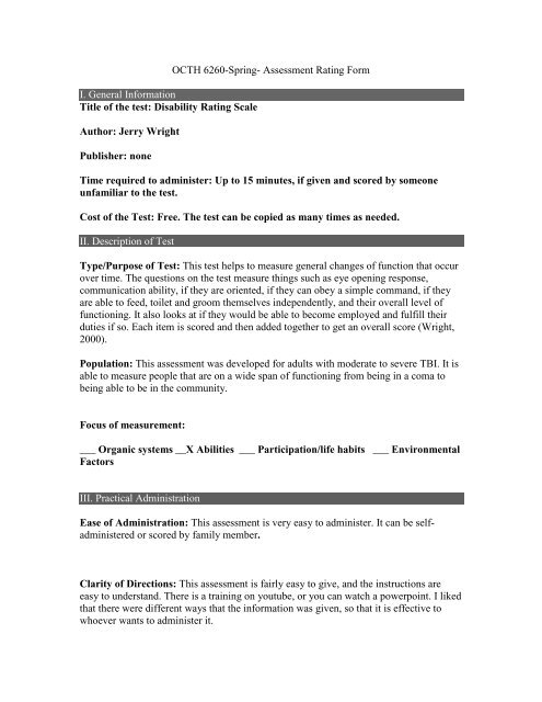 Disability Rating Scale