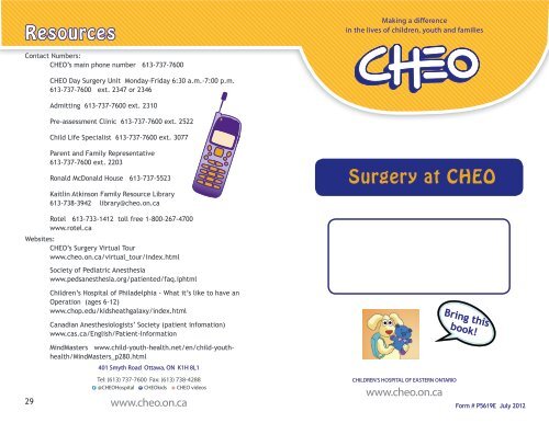 Resources Surgery at CHEO - Children's Hospital of Eastern Ontario