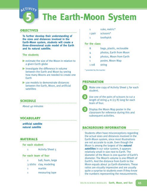 The Earth-Moon System The Earth-Moon System - Delta Education