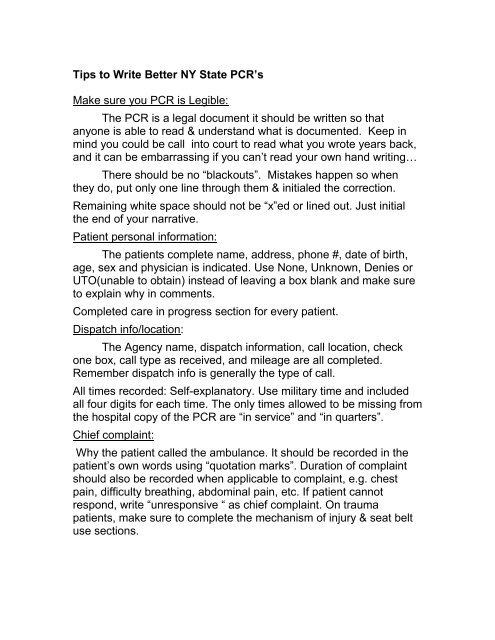 Tips to Write Better NY State PCR's Make sure you PCR is Legible ...