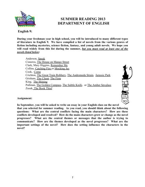 High School English Summer Reading Assignment - Glen Rock ...