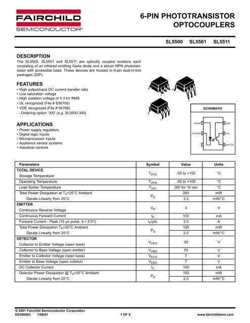 6-PIN PHOTOTRANSISTOR OPTOCOUPLERS - Datasheet Catalog