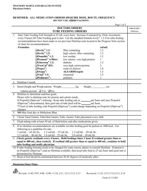 1.15-001 - Tube Feeding Protocol - Western Maryland Health System