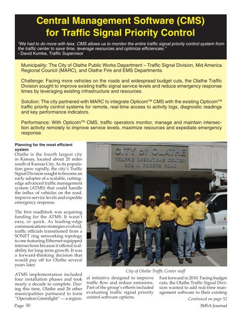 Central Management Software (CMS) for Traffic Signal ... - IMSA