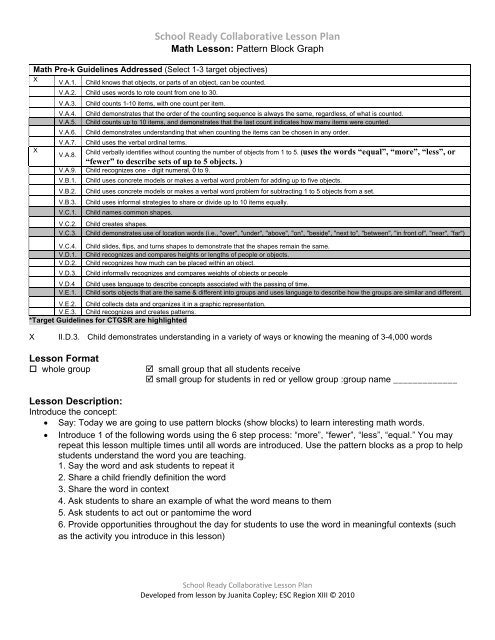 School Ready Collaborative Lesson Plan - Region 13