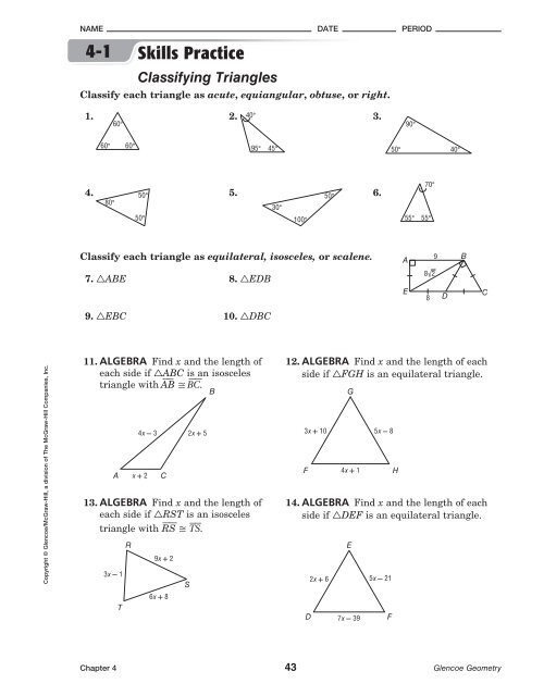 Skills Practice Classifying Triangles - Mrs. Foy's Classroom