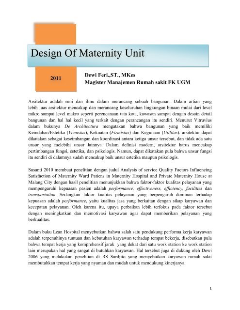 Design Of Maternity Unit - Manajemen Rumah Sakit PKMK UGM