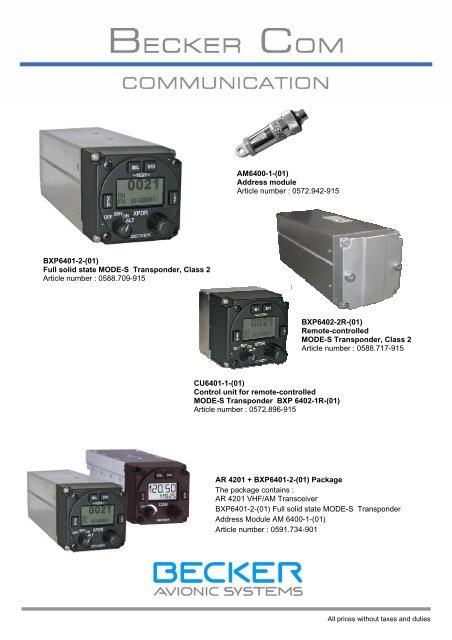 AM6400-1-(01) Address module Article number ... - Becker.com.tw