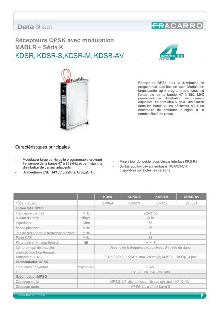 datasheet KDSR - Fracarro