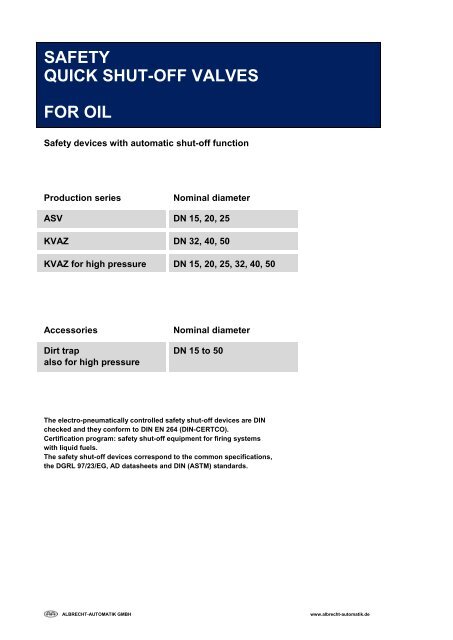 SAFETY QUICK SHUT-OFF VALVES FOR OIL