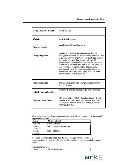 Business partner profile form Company name & logo SafeBoot Ltd ...