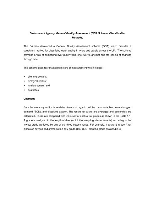 Environment Agency, General Quality Assessment (GQA Scheme ...
