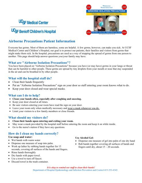 Airborne Isolation Precautions Patient Information - Infection Control