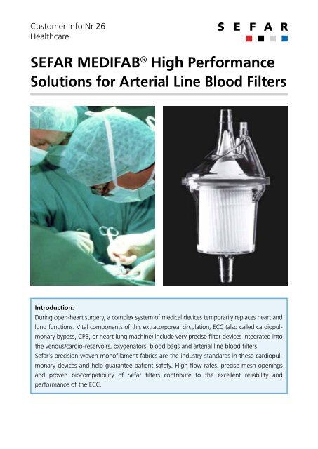 High Performance Solutions for Arterial Line Blood Filters - SEFAR