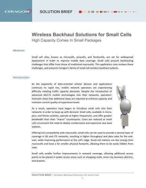 Wireless Backhaul Solutions for Small Cells - Ceragon Networks Ltd.