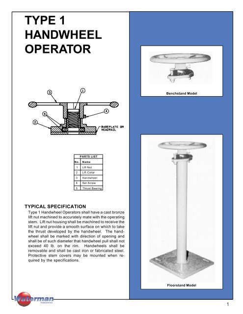TYPE 1 HANDWHEEL OPERATOR