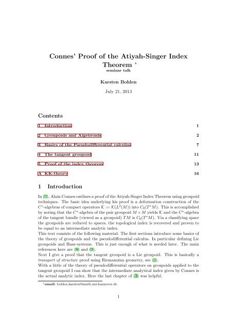 Connes' Proof of the Atiyah-Singer Index Theorem