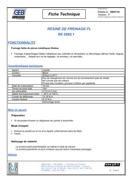 resine de freinage fl re 0585.1 - Geb