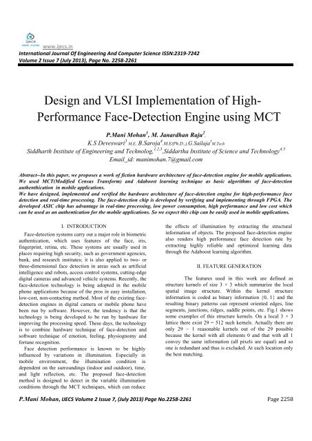 Design And Vlsi Implementation Of High Performance Face Ijecs