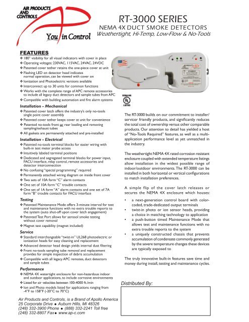 RT-3000 Series Duct Smoke Detectors - NEMA 4X ... - AAM Extras