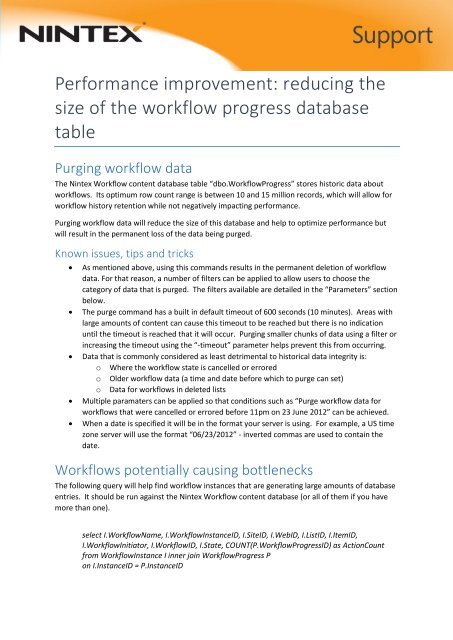 Reduce the size of the workflow progress database table