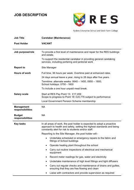 Job Description Caretaker Maintenance - RES