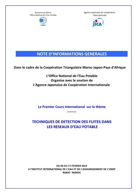 ONEP/JICA/AMCI : Formation sur - Office national de l'eau potable