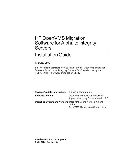 HP OpenVMS Migration Software for Alpha to Integrity Servers ...