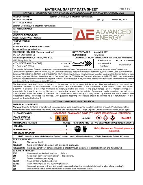 Solaron Coolant Cold Weather Formulation CLP - Advanced Energy