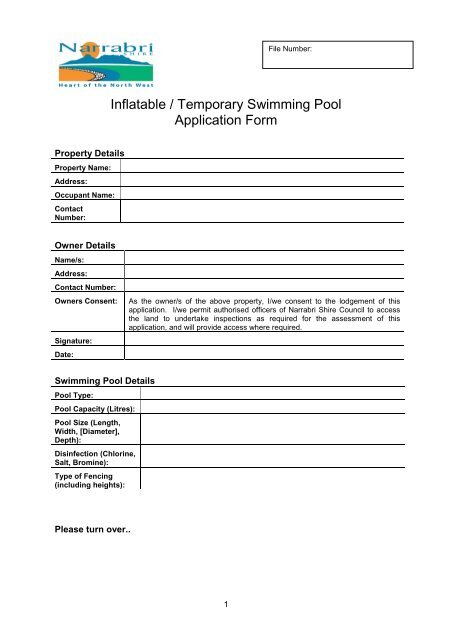 Inflatable / Temporary Swimming Pool Application Form