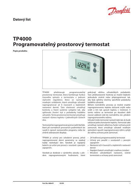 TP4000 Programovatelný prostorový termostat - Danfoss