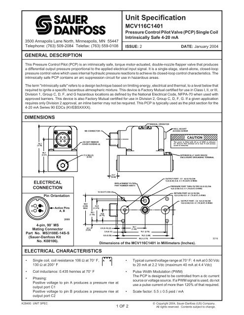 Unit Specification - Sauer-Danfoss