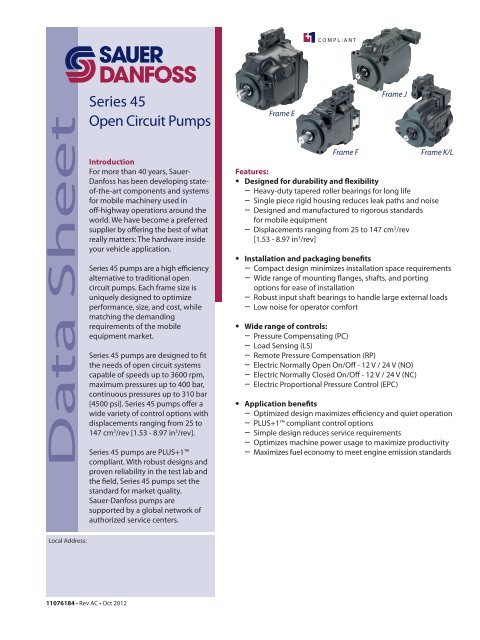 Series 45 Data Sheet - Sauer-Danfoss