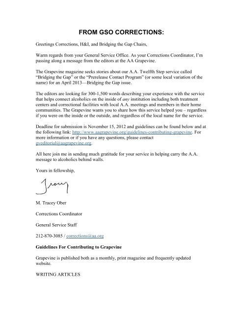 FROM GSO CORRECTIONS: - Alcoholics Anonymous