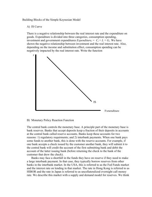 Building Blocks of the Simple Keynesian Model A) IS Curve There is ...