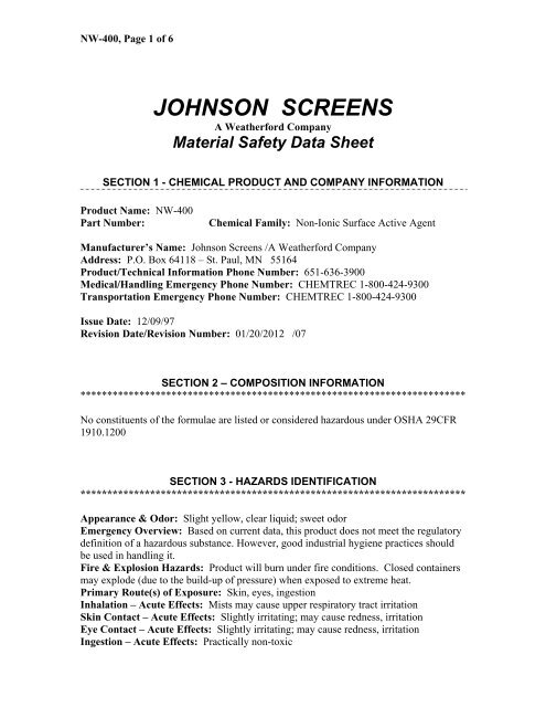 NuWell 400 MSDS Sheet.pdf - Johnson Screens