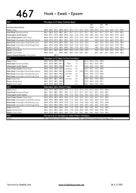 467 Hook â Ewell â Epsom - London Bus Routes